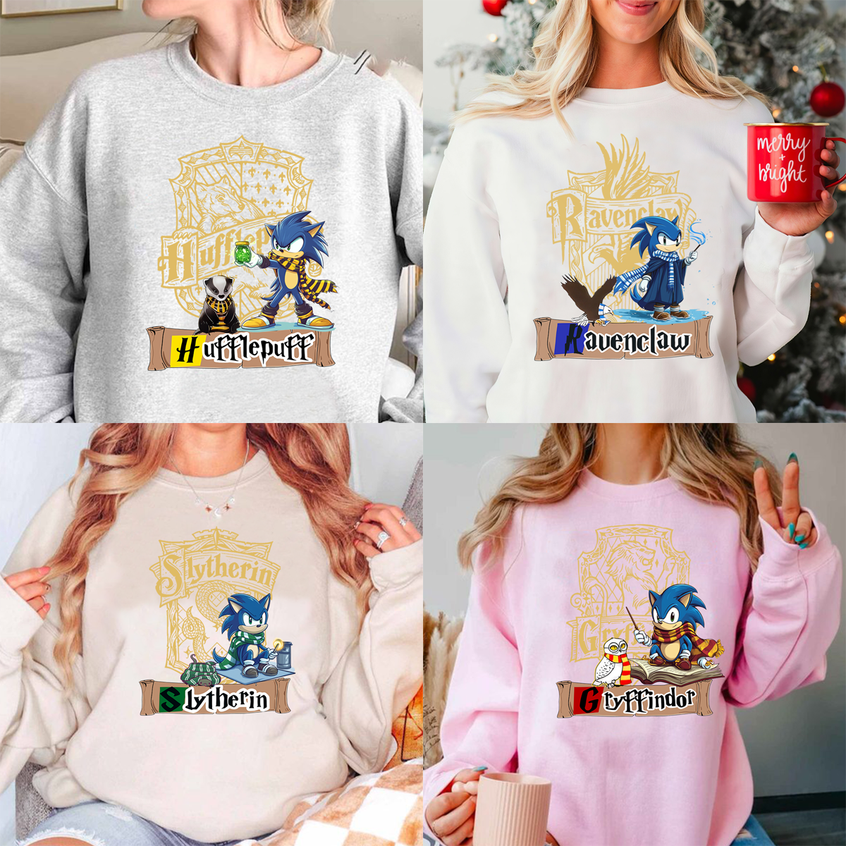 Adorable Sonic×Harry Potter Hogwarts House Collection T-Shirt,Crewneck
